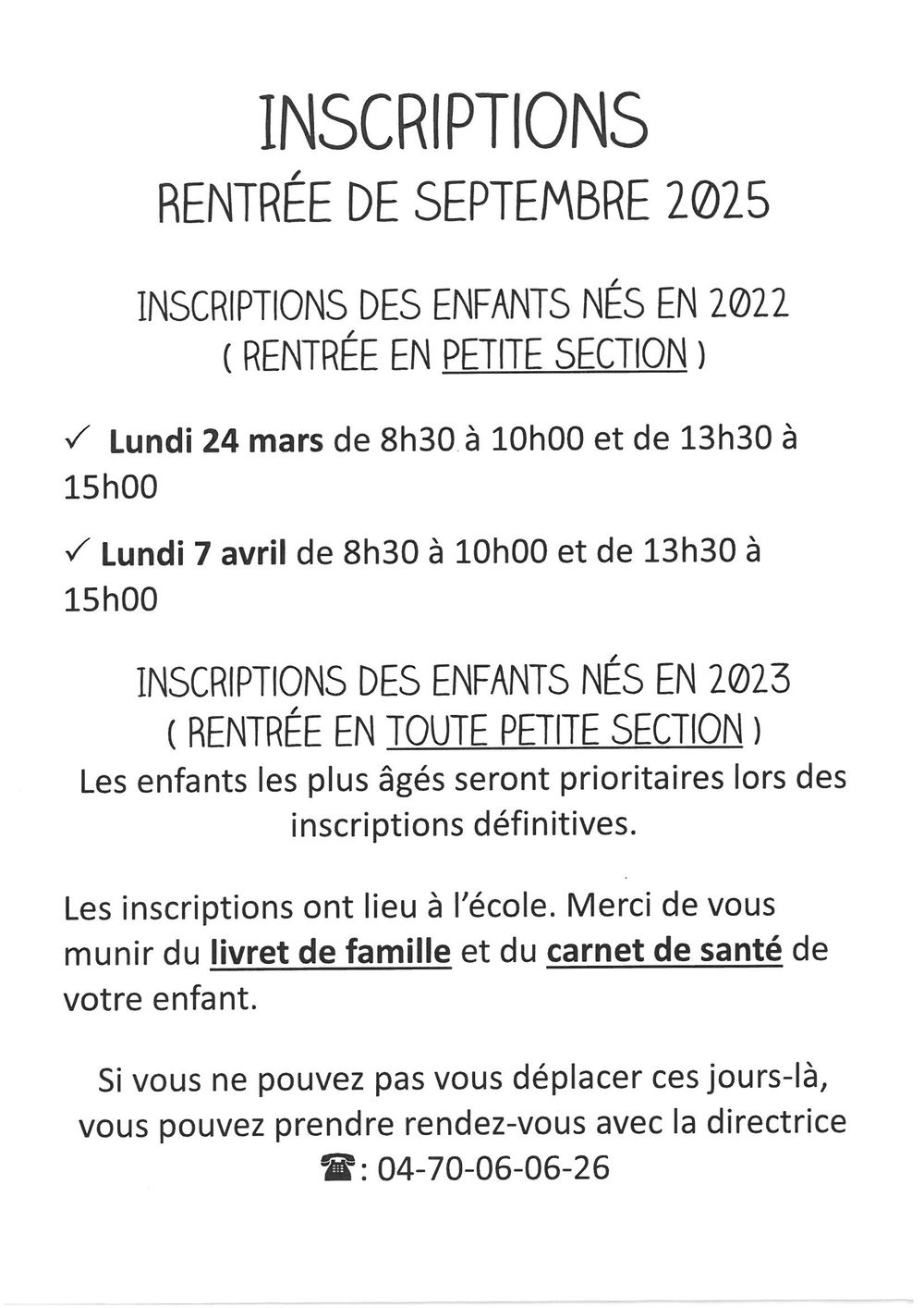 ESTIVAREILLES 03 | Inscriptions scolaires rentrée septembre 2025